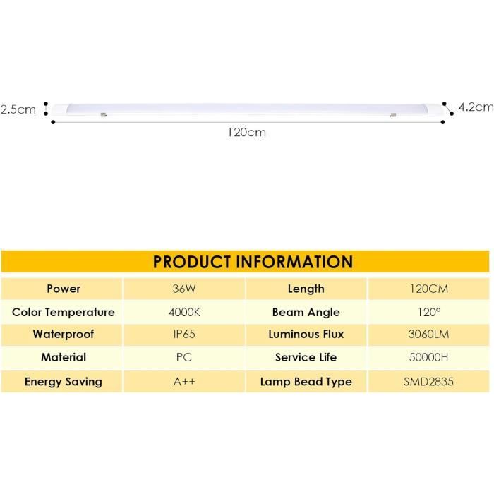 Led Plafonnier 120Cm, Tube Led 36W 3060Lm Lampe Pour Locaux Humides ...