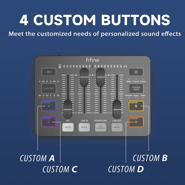 FIFINE Gaming Audio Mixer PC, Table de Mixage avec Carte Son pour Micro ...