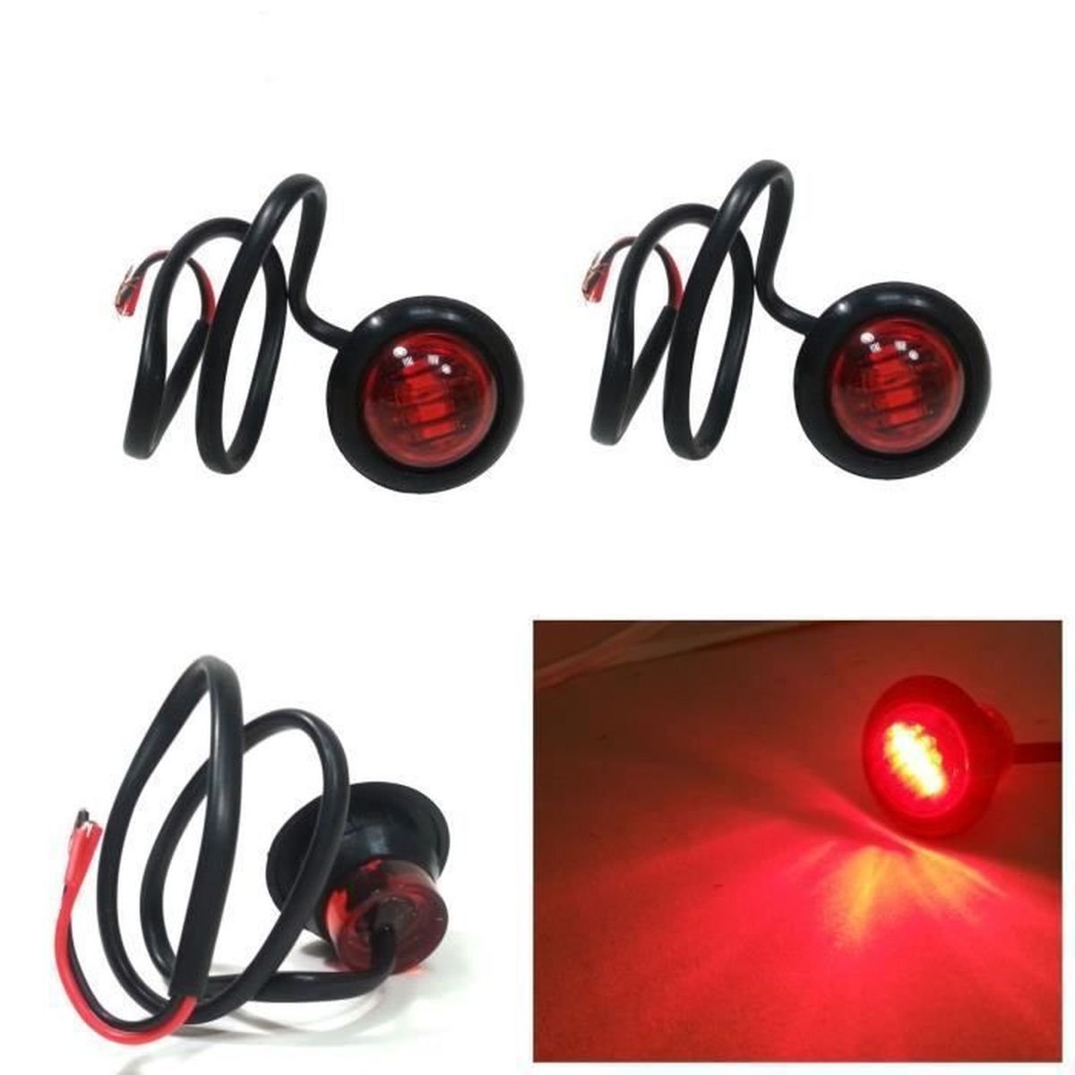 2 x 12V LED ROUGE FEUX DE GABARIT CAMION CARAVANE CHASSIS REMORQUES ...