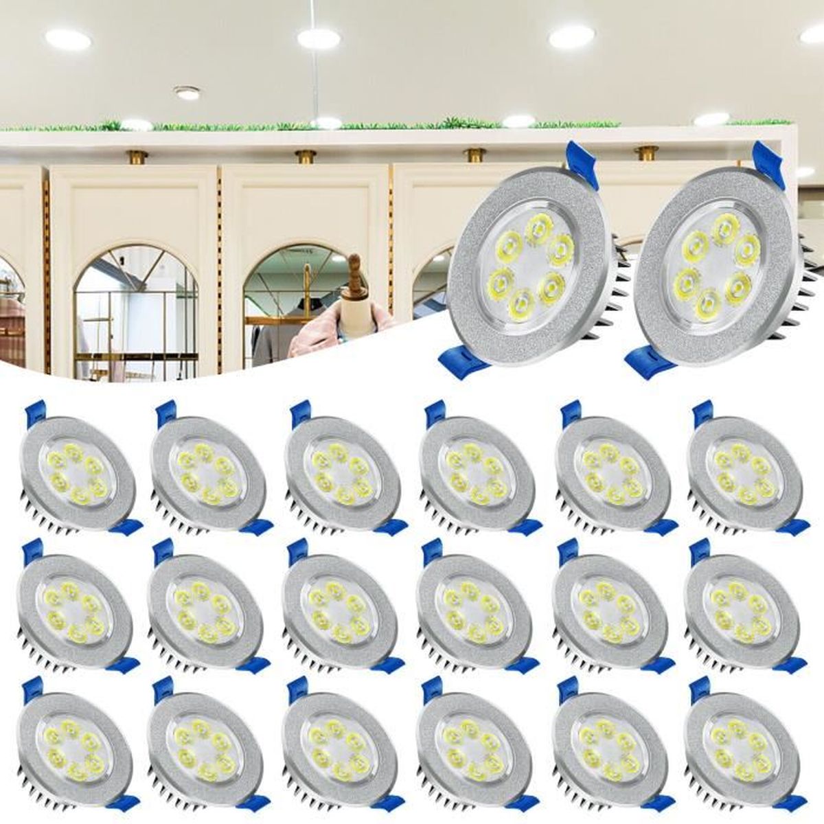 XMTECH Lot de 20 Spot Encastrable LED Downlight Panel Extra-Plat 3W Blanc Froid,pour Salle de ...
