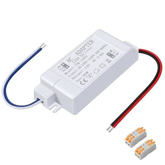 Transformateur LED 12V 36W 3A, LED Transfo 220V 12V, LED Driver AC à DC Alimentation Basse ...