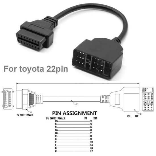 Pour Toyota 22pin - Câble OBD2 pour Toyota, 17 broches à 16 broches, 1 ...