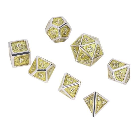 Ensemble de dés en métal, jeu de table dés Multi - facettes (Jaune ...