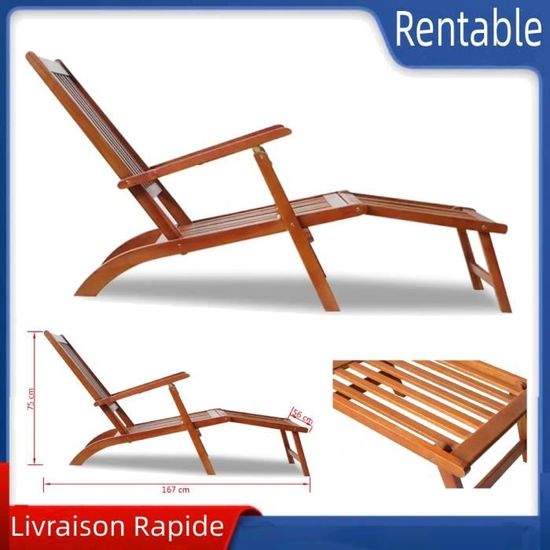 YOSOO Chaise de terrasse - en bois d'acacia solide - avec repose-pied ...