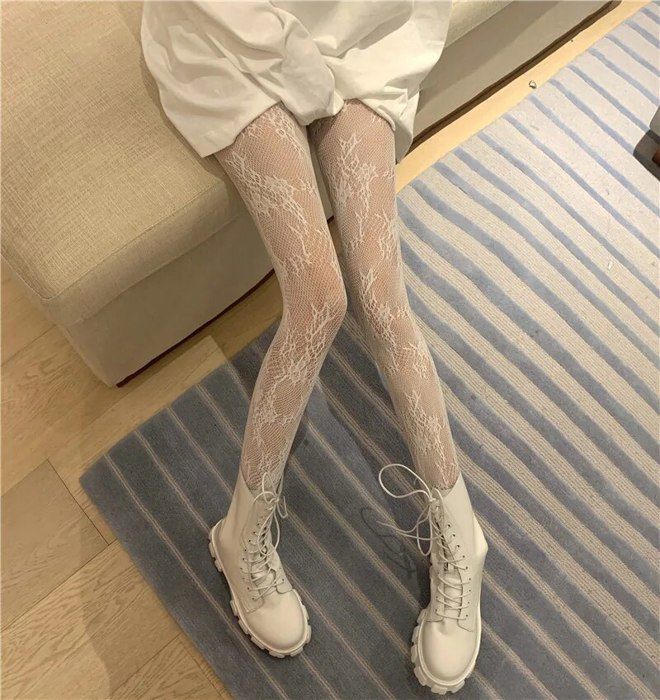 Collant en dentelle résille pour femmes,blanc,gothique,Punk,Harajuku ...