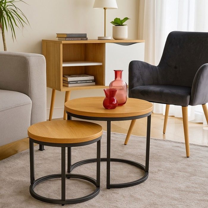 Ensemble de Table Basse Gigogne Ronde Oreo, Lot de 2 Table D'extrémité ...