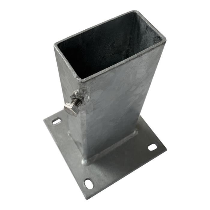 Fourreau à platine pied de poteau acier galvanisé 90 x 50 mm (pour ...