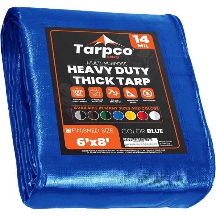 Tarpco Safety bache de Protection Exterieur (245 g-m²|6′ X 8′ | 1.85m X 2.45m|Bleu) 14 Mil Haute ...