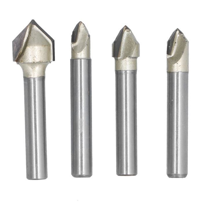 MOH-V Groove Bit 4Pcs V Groove Router Bit Industrial Set 90 degrés 1/4 ...
