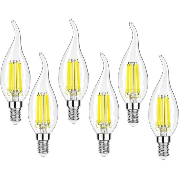 Paquet de 10 ampoules à filament LED 4W E14 400Lm bougie à flamme 65700K lumière blanche froide ...