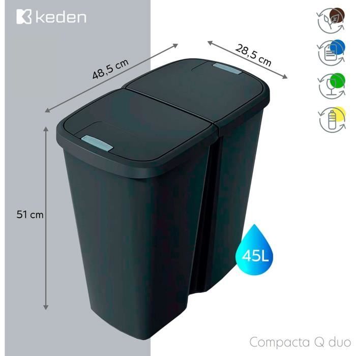 Keden Poubelle Avec 2 Couvercles Indépendants 45L Compacta Q Duo ...
