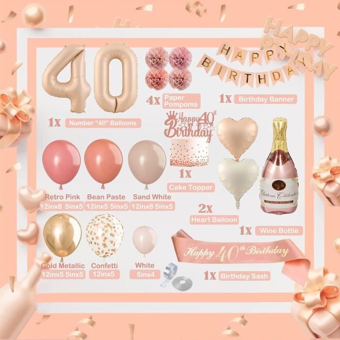 Decoration Anniversaire 40 Ans Femme, Ballon 40 Ans, Deco 40 Ans, Happy ...