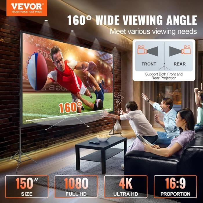 Écran De Projection Sur Pied Portable 150 Pouces 16:9 Hd Toile De ...