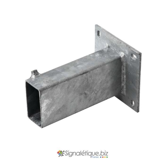 Fourreau à platine pied de poteau acier galvanisé 90 x 50 mm (pour ...