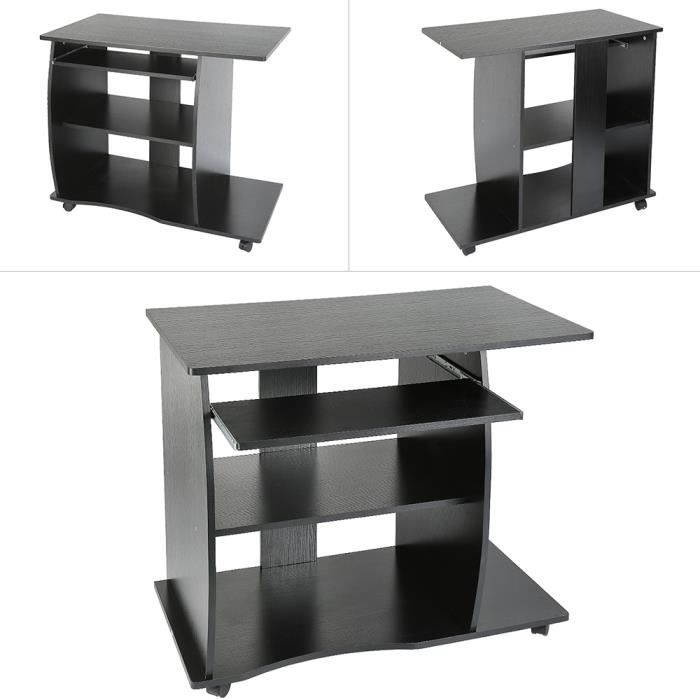Bilingda® BUREAU INFORMATIQUE A ROULETTES MEUBLE POUR ORDINATEUR NOIR ...