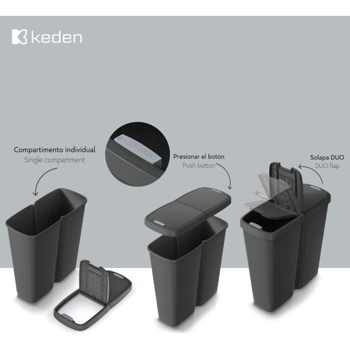 Keden Poubelle Avec 2 Couvercles Indépendants 45L Compacta Q Duo ...