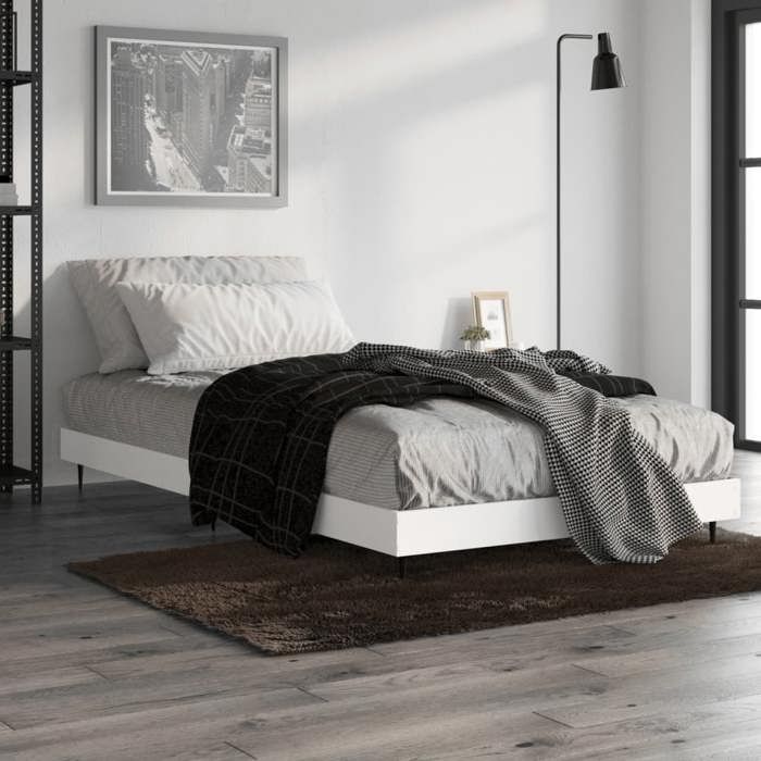 Lit Simple | 1 Place, Cadre de lit blanc 90x200 cm bois d'ingénierie ...