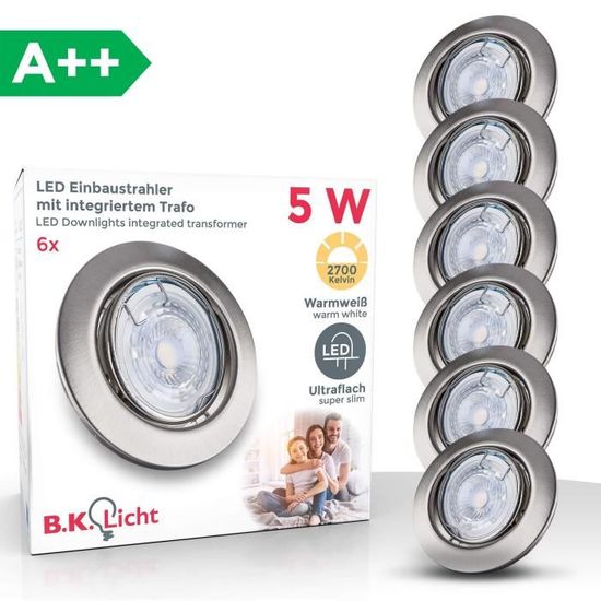 B.K. Licht lot de 6 spots LED encastrables orientables dimmables, ampoules 6x5W incluses, GU10 ...