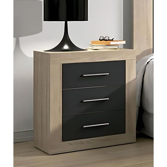 Table de nuit - PEGANE - Chêne cambrian, graphite - 3 tiroirs - 50x34 ...