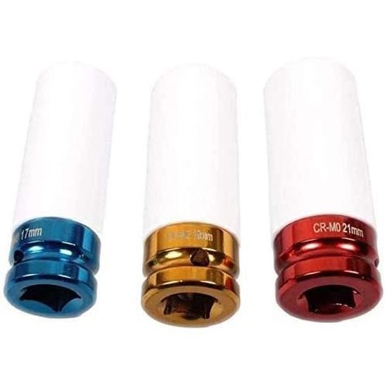 Jeu de 3 douilles pour clés à chocs de 1/2 pouce avec manchons de protection Douilles en acier ...