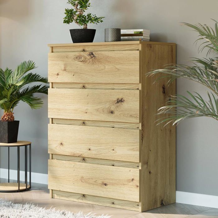 Commode de chambre 4 tiroirs - 70x40x98 cm - Petite commode d'appoint ...