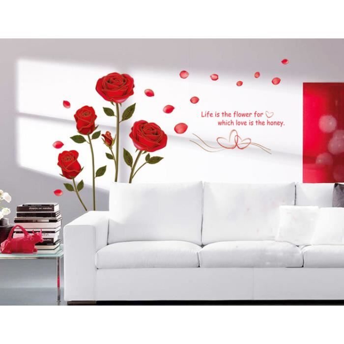 Stickers muraux amovibles Romantique Rose Rouge - Décoration murale ...
