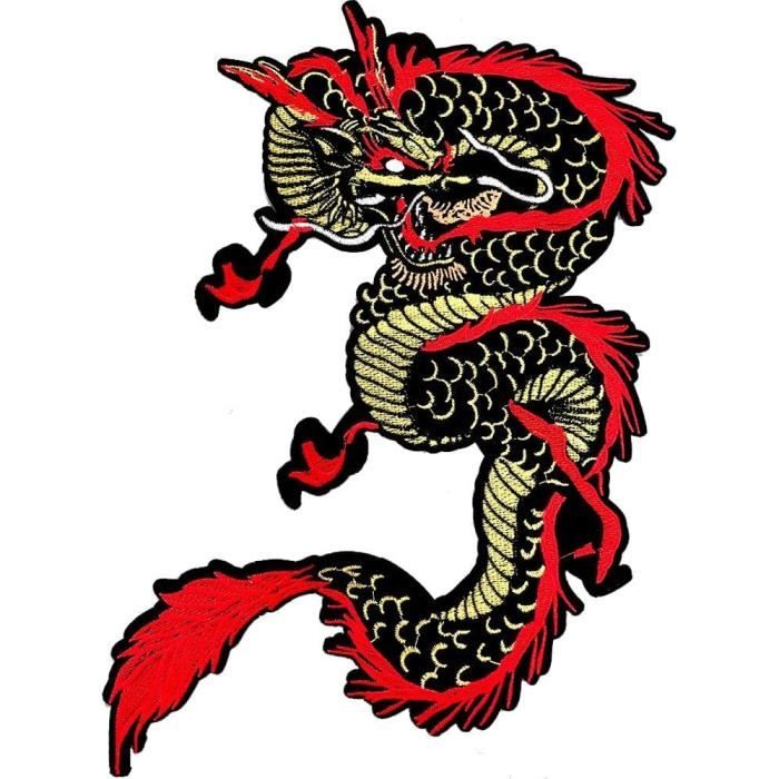 Écusson brodé à coudre ou à coudre Motif dragon chinois Doré [771 ...