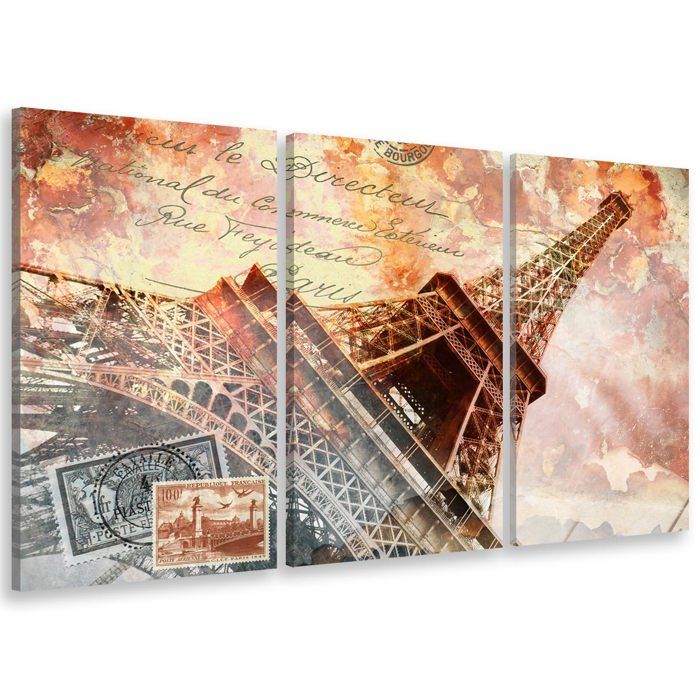 Tableau triptyque Tableau photo tour eiffel et art abstrait - 90x60 cm ...