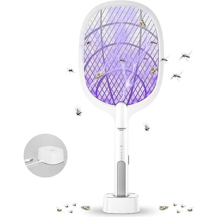 Raquette Anti-moustiques, 2 en 1 3000V USB Rechargeable Tapette à ...