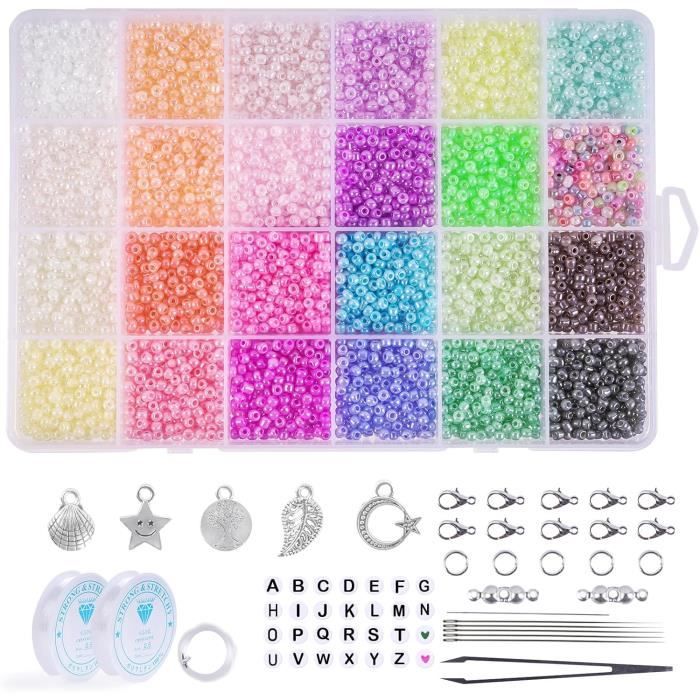 Perles Pour Bracelets, 24 Couleurs De Perles Pastel 3Mm À Enfiler Set De Perles Lettres Et ...
