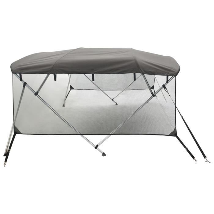 Toit bimini à 4 arceaux parois en maille 243x(170-182)x137 cm - Gris ...