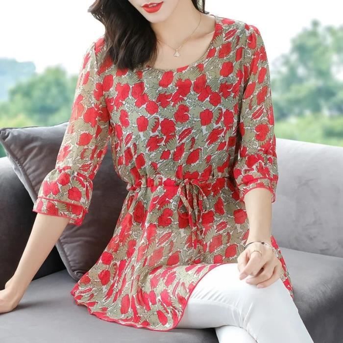 Chemise Tunique Femme - Manches mi-longues - Col rond - Vintage ...