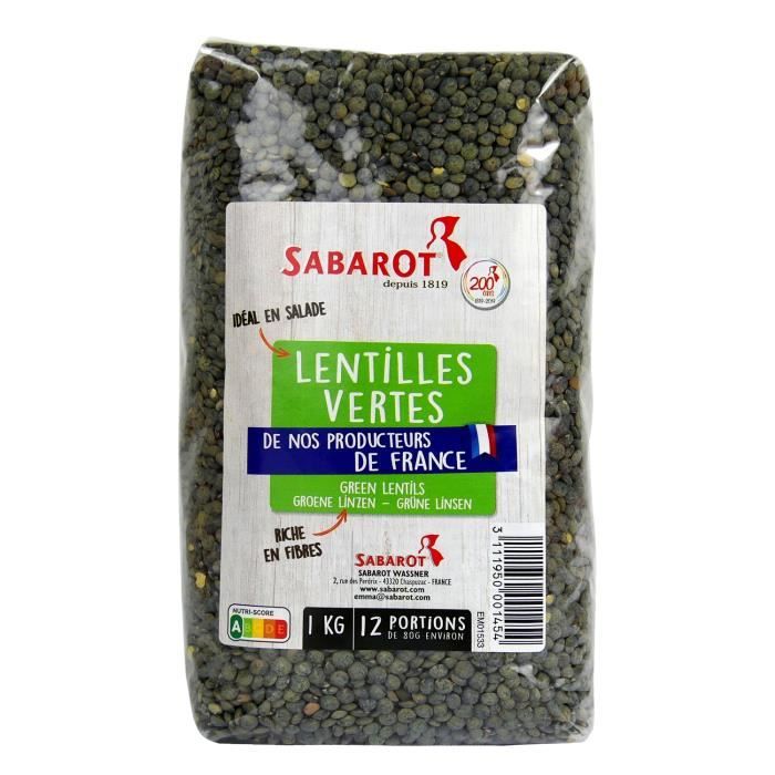 Lentilles vertes de France sachet 1kg Sabarot - Cdiscount Au quotidien