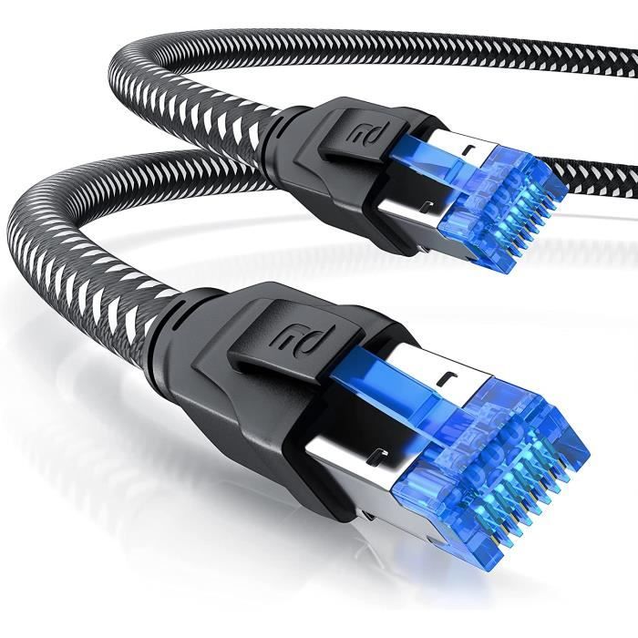 CSL - Cable réseau CAT.8 40 Gbits - 10 m - Gaine en coton - Cable réseau LAN RJ45 - Cable ...