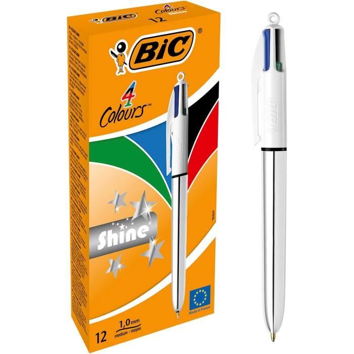 Bic 4 Couleurs Shine Stylos Bille Rétractables Pointe Moyenne 1 0 Mm