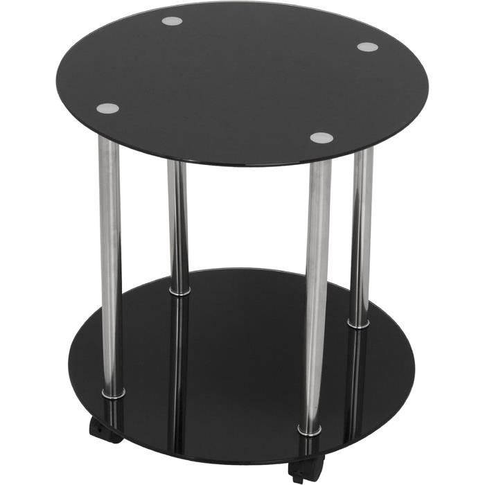 Table Basse Ronde En Verre Noir Avec Roulettes - 45 X 45 Cm[u562 ...