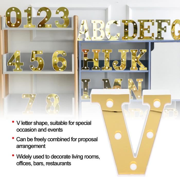 FRA - Lumière alphabet Lampe alphabet à LED dorée en forme de V ...