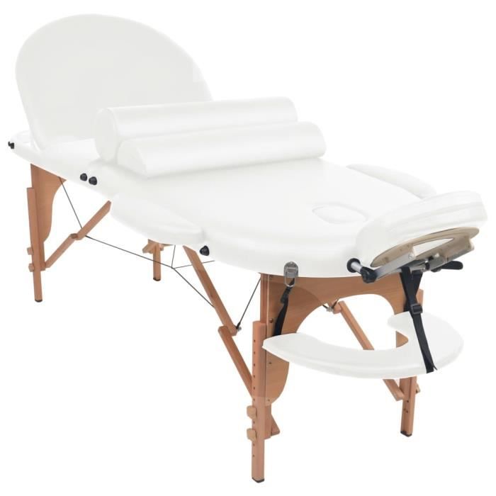 ZHUO Table de massage pliable 4 cm d'épaisseur et 2 traversins Blanc ...