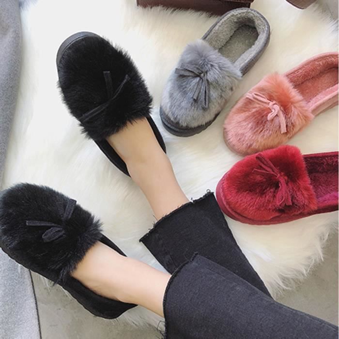 Chaussons pour femmes en peluche et daim MINETOM - Noir - Hiver Automne ...