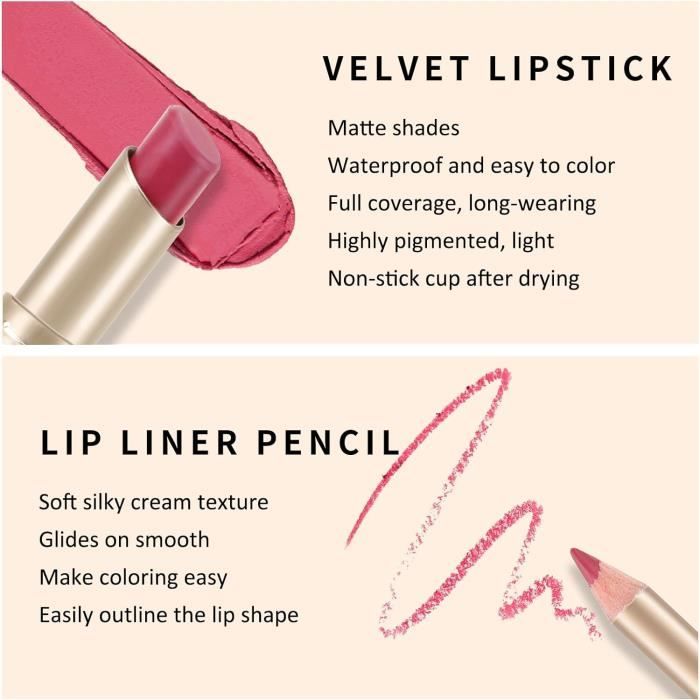 2 Pièces Rouge À Lèvres Et Crayon À Lèvres,Crayon À Lèvres Matte Ultra ...