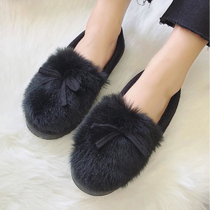 Chaussons pour femmes en peluche et daim MINETOM - Noir - Hiver Automne ...