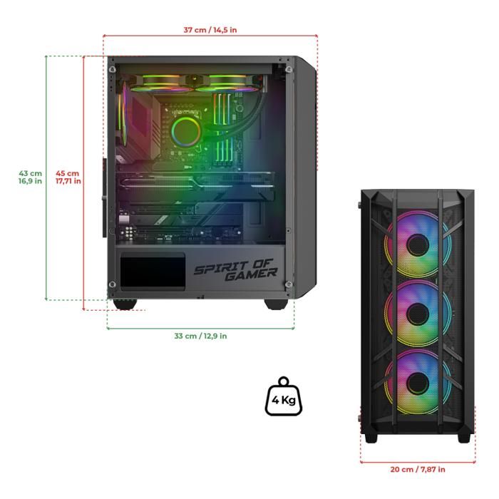 Boîtier PC Gamer - SPIRIT OF GAMER - REBEL NX DARK - Noir - 4 ...