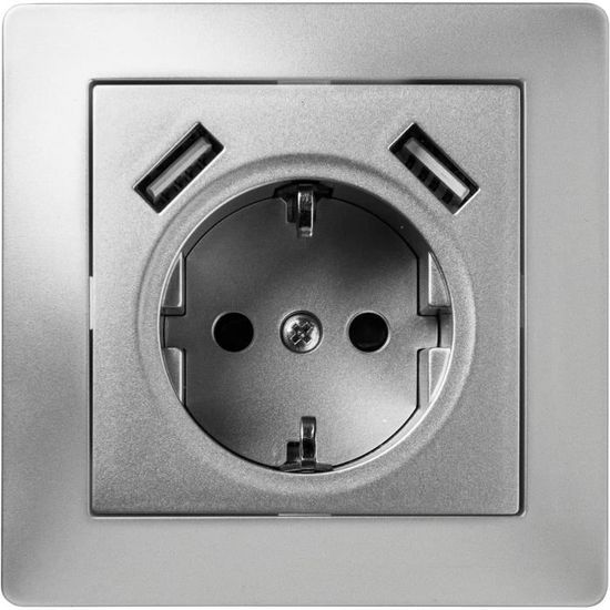 9239 Prise encastrable 16 A-250 V + 2 ports USB 2,1 mA. Couleur : gris ...