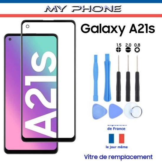 Pour Samsung Galaxy A21s Verre contours NOIR Vitre Avant Réparation écran Remplacement Rechange ...