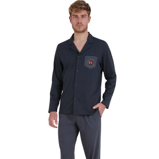 ATHENA Pyjama long ouvert Gris HOMME Rayures noire/grise-anthracite ...