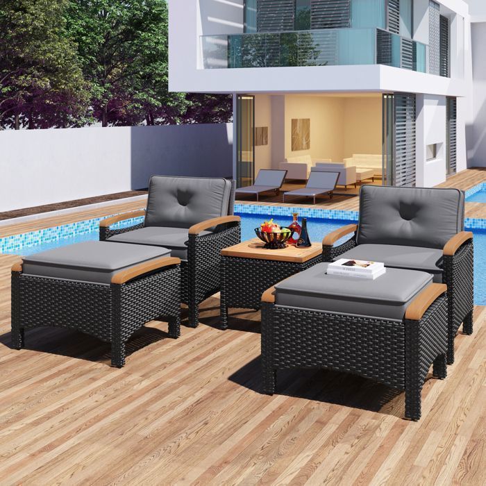 Ensemble de balcon en rotin (5 pièces), panneaux en contreplaqué ...