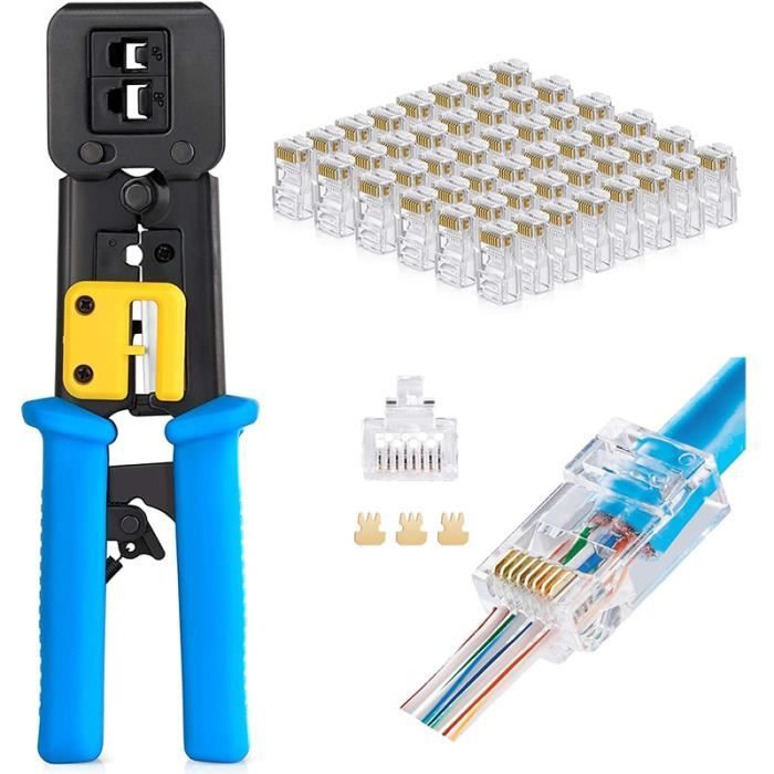 Outil de sertissage passage pour connecteurs RJ45-RJ12, 100 pièces ...