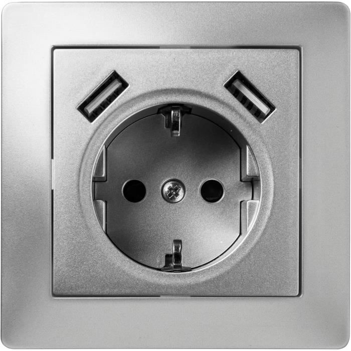 9239 Prise encastrable 16 A-250 V + 2 ports USB 2,1 mA. Couleur : gris ...