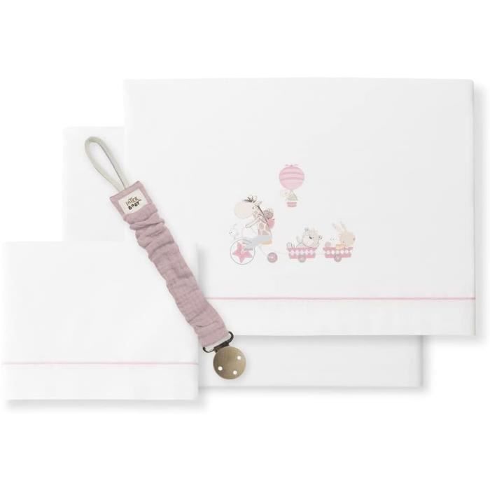 Parure De Lit En Coton Pour Berceaux "Girafe Vélo" Blanc-Rose Avec ...