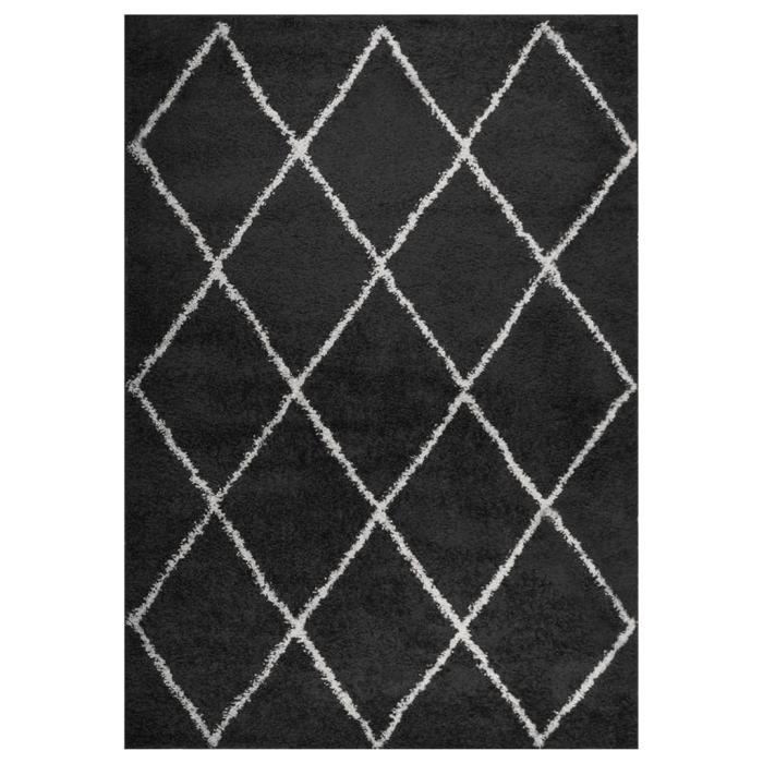 Tapis shaggy à poils longs Crème et anthracite 140x200 cm-S20976 - Cdiscount Maison